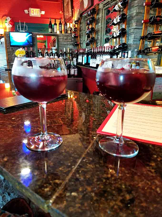 Sangria in generous glasses that taste like someone bottled up a perfect summer evening and added just the right amount of fruit.