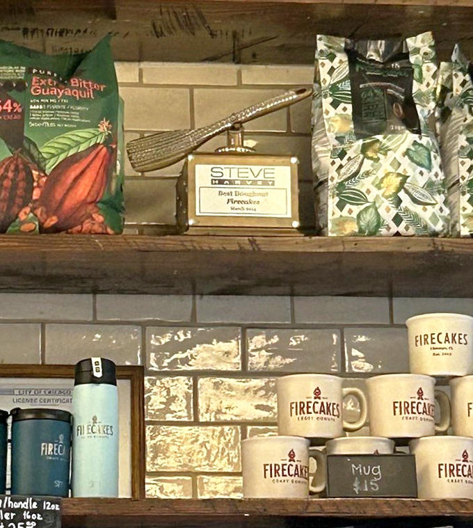 When your merchandise shelf includes quality coffee beans and chocolate bars, you're clearly serious about the entire flavor experience beyond just donuts.