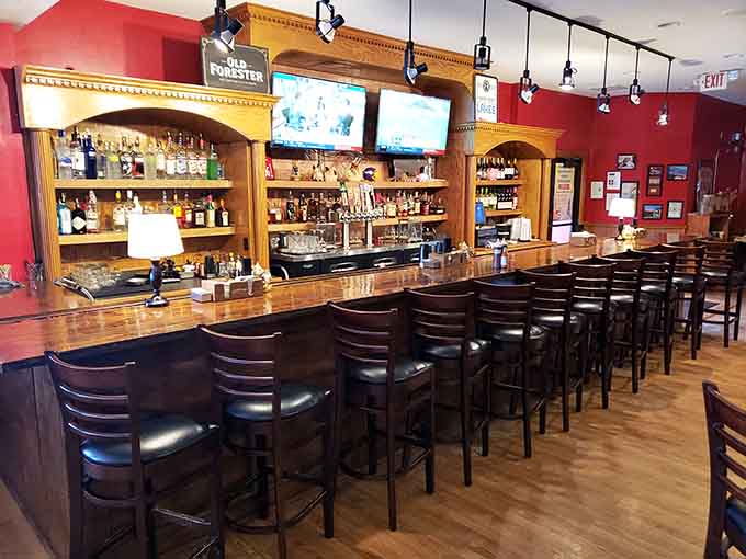 The welcoming bar area offers cold beverages and good company, the perfect complement to all that smoky meat goodness.