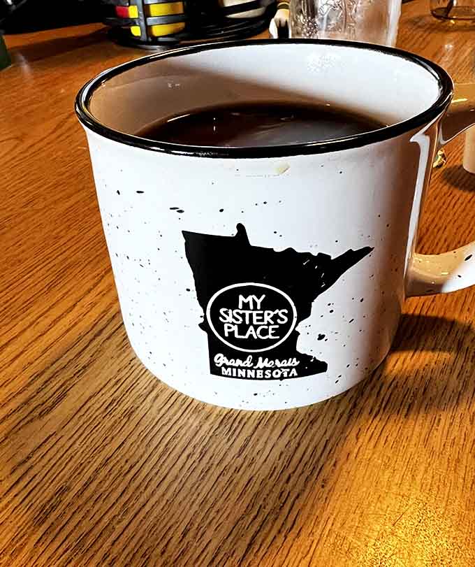 Coffee served in enamel mugs tastes better, it's just science, especially when you're warming up in northern Minnesota.