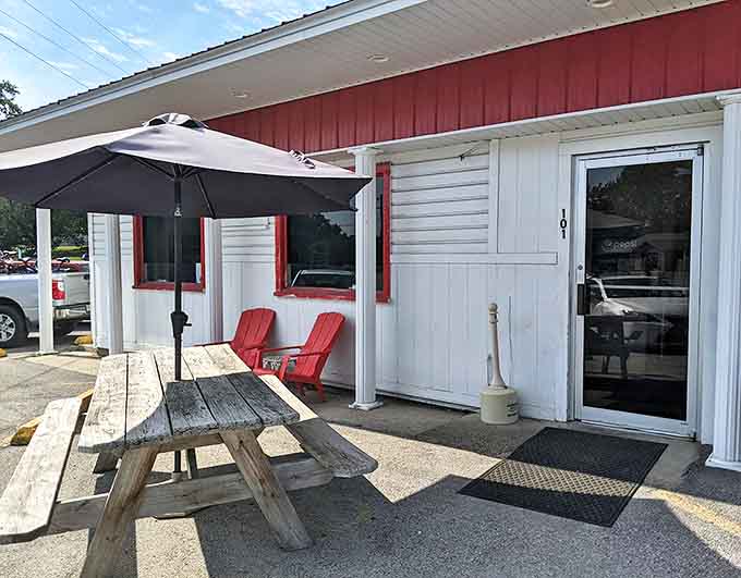 Outdoor seating where you can enjoy your meal while watching small-town life unfold at its own peaceful pace.