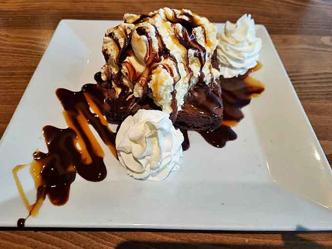 This brownie sundae is what happens when chocolate, ice cream, and caramel sauce have a very happy reunion.