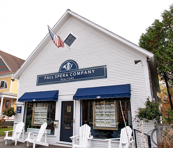 Pall Spera Company's classic white clapboard building houses real estate dreams for those who've fallen under Stowe's spell.