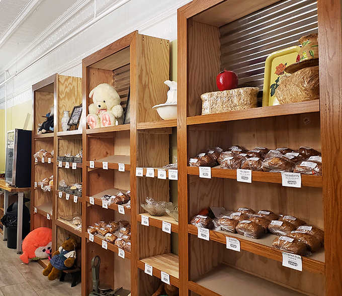 Each shelf tells a story of tradition and craft &ndash; simple wooden displays letting the baked goods be the true stars of the show.