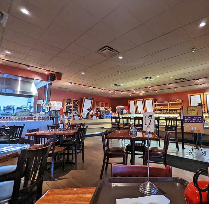 Another angle reveals the spacious layout that lets conversations flow without broadcasting your business to neighboring tables throughout the room.