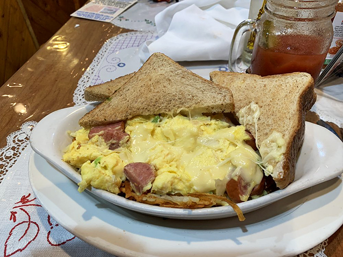 Polish Skillet: Breakfast of champions! Eggs, potatoes, and smoked sausage create a morning masterpiece that'll fuel your day with smoky satisfaction.