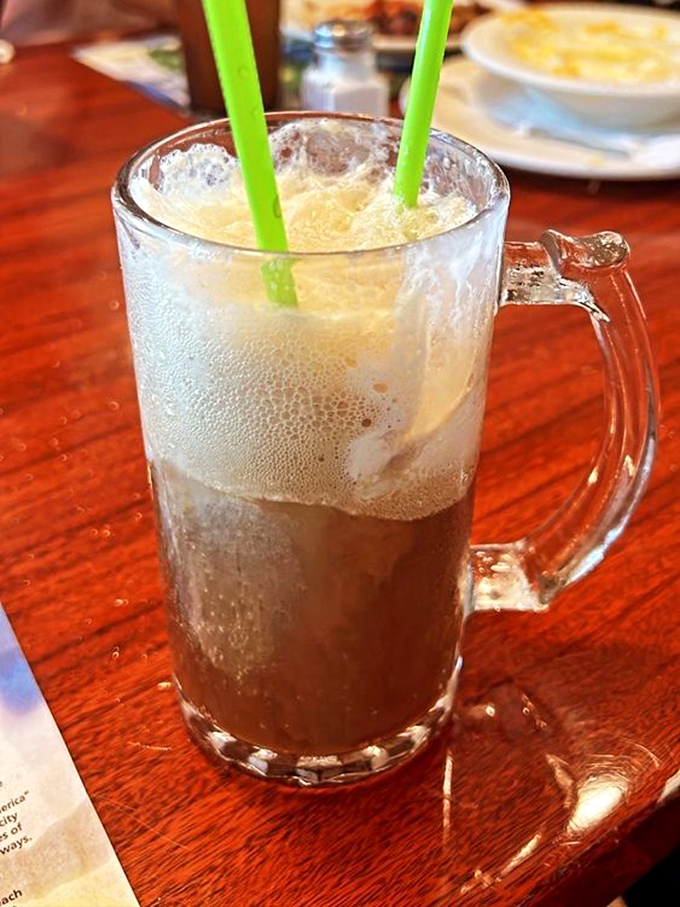 The root beer float arrives in a frosty mug, bubbling with nostalgia and promising to transport you straight back to simpler times.