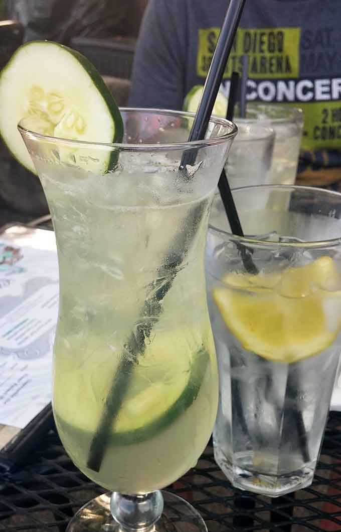 The cucumber-infused refreshment offers a crisp, cool counterpoint to the hearty comfort food, like a spa day for your palate.