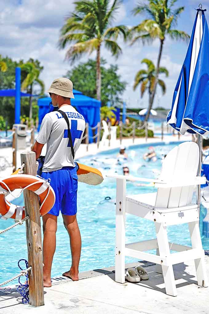 Guardian of aquatic fun, the lifeguard scans the waters with eagle-eyed precision. The unsung hero of every parent's peace of mind.