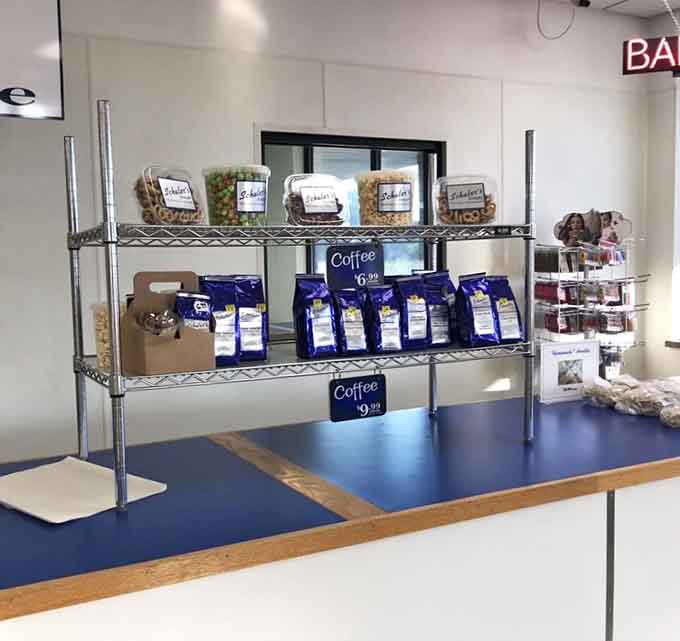 Schuler's coffee selection means you can caffeinate properly while contemplating which dozen donuts to take home for "the family."