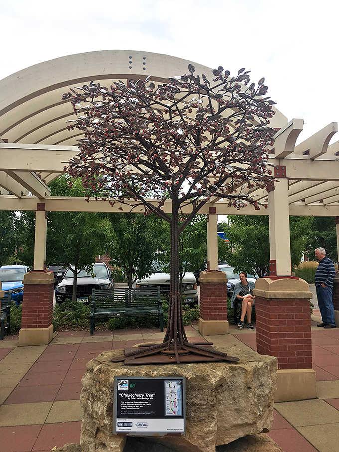 Lowell Park's artistic metal tree captures Stillwater's essence &ndash; roots in history, branches reaching toward the future, beauty in every season.