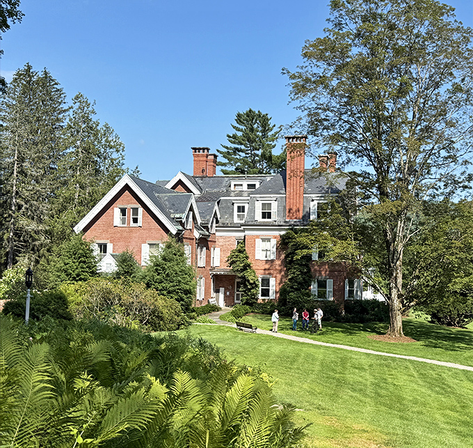 Visitors gather at Marsh-Billings-Rockefeller National Historical Park, where conservation history comes alive through guided tours and self-exploration.