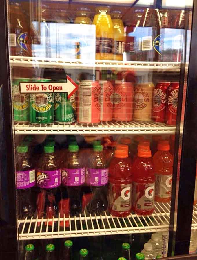 The cooler offers the standard sodas, but true Chicago dog aficionados know that green River soda makes the perfect pairing.