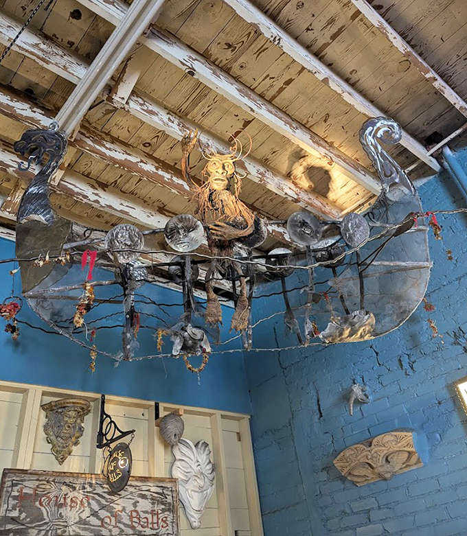 Look up! The ceiling hosts its own menagerie of mechanical marvels, with this winged creation hovering like a steampunk guardian angel.