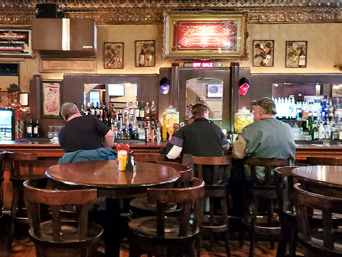 The bar area serves as the town's unofficial meeting place, where stories are exchanged as freely as drink recommendations.