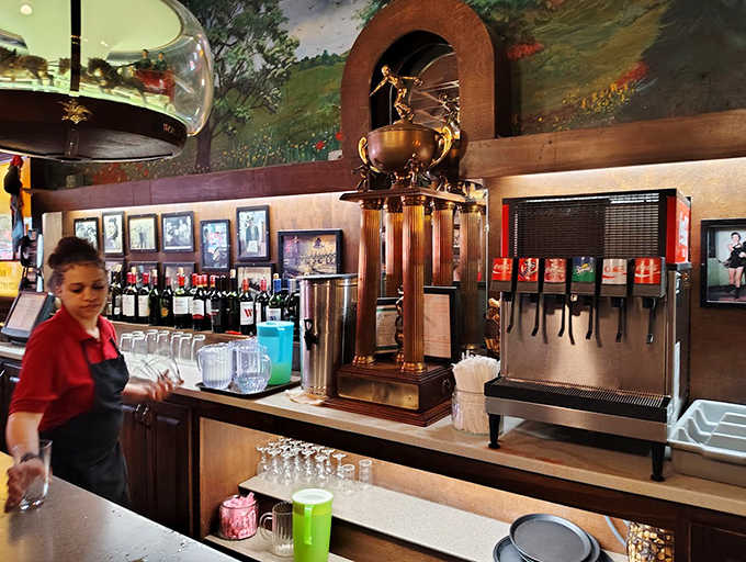 The bar area looks frozen in time &ndash; where soda fountains and classic cocktails coexist in vintage harmony.