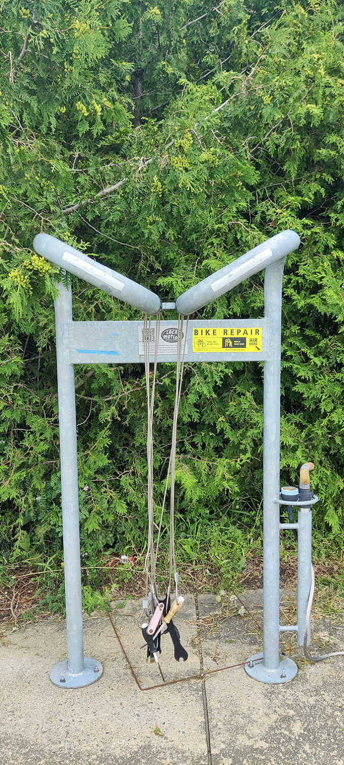 Cyclists appreciate the thoughtful bike repair station &ndash; because flat tires shouldn't interrupt communion with spectacular views.