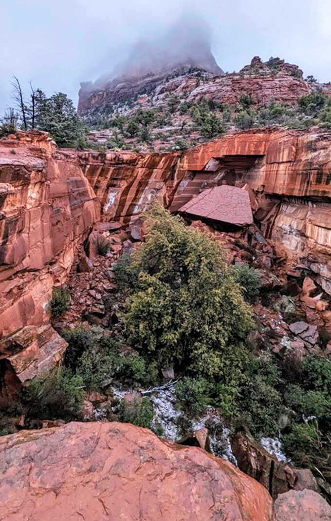 Nature's architecture on full display as massive red rocks balance precariously, defying gravity in ways that would make engineers nervous.