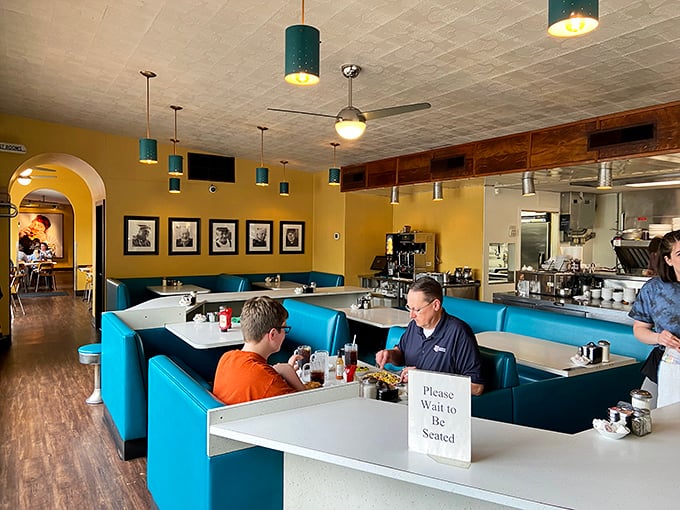 Step back in time at Oasis Cafe, where vintage blue booths and friendly service make every meal in Stillwater special.