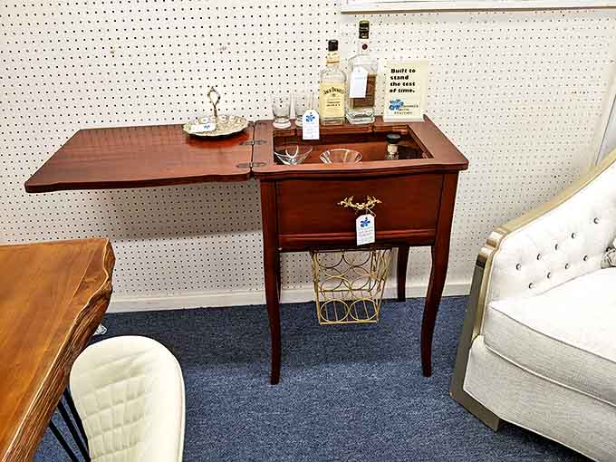 Not just a side table&mdash;a conversation piece with hidden bar compartment for your secret cocktail moments.