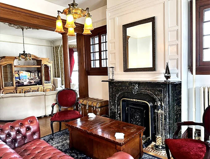 This fireplace has witnessed more than a century of conversations – imagine the secrets it could tell while warming your toes on a Minnesota evening.