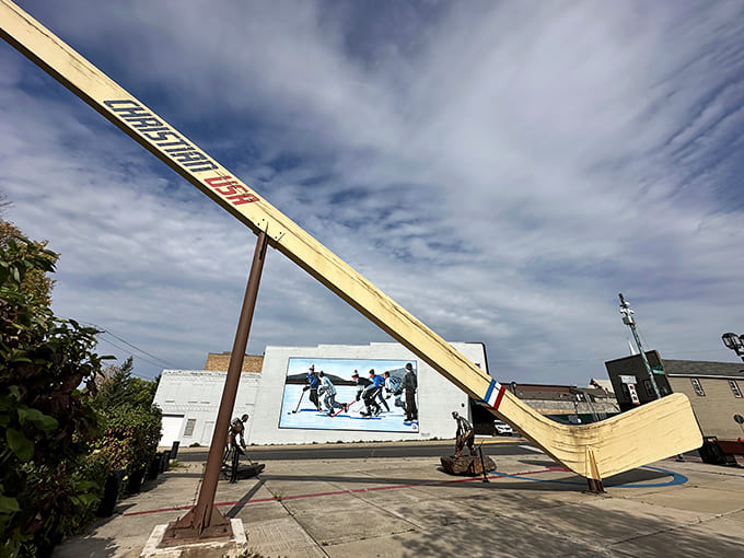 From this angle, the stick seems to point directly to hockey heaven &ndash; a wooden arrow guiding puck-loving pilgrims to their spiritual home.