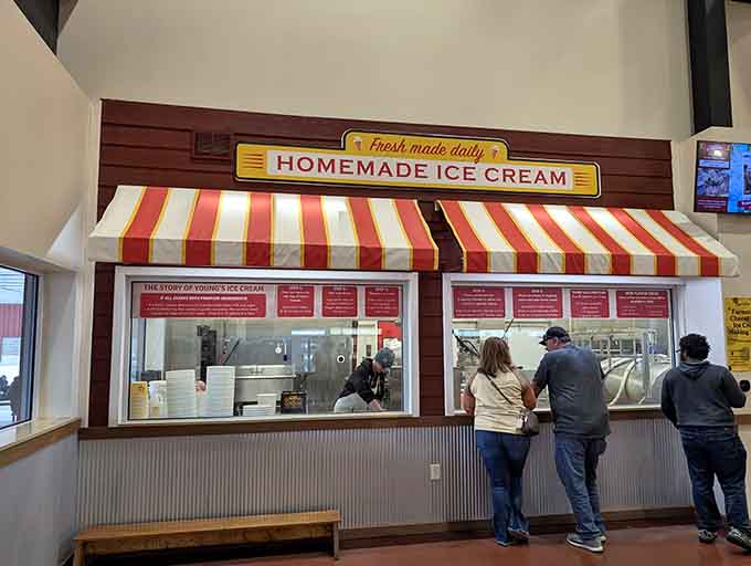 The ice cream counter operates like a well-oiled machine, churning out scoops of happiness to eager customers all day long.
