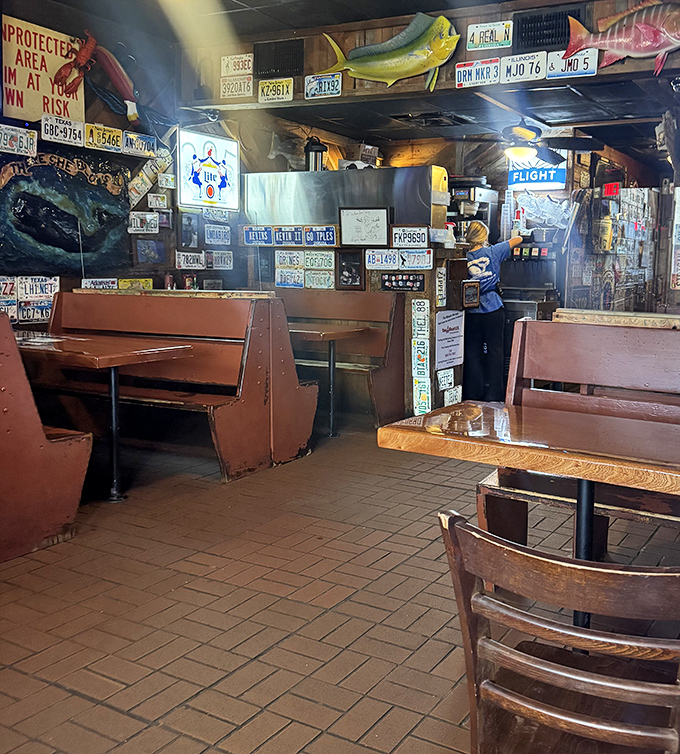 The interior feels like the cozy cabin of a well-loved fishing boat that happens to serve the ocean's finest treasures.