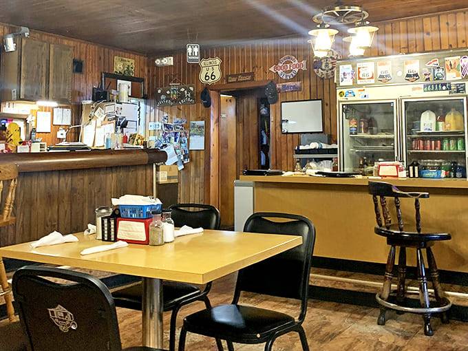Route 66 memorabilia adorns the walls, telling stories of the Mother Road while you create your own memories over coffee.