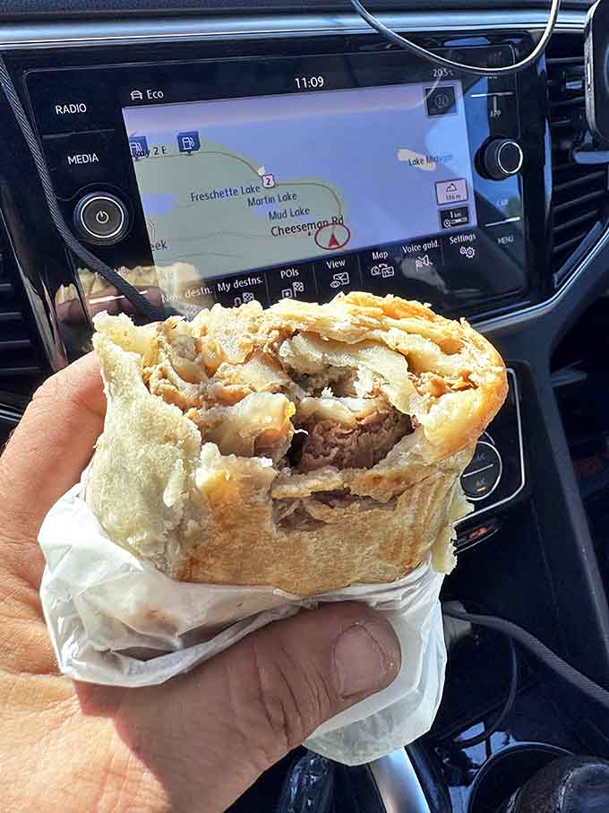 The perfect hand-held meal for road trips &ndash; this pasty's sturdy yet flaky crust keeps everything contained while you navigate Michigan's scenic highways.