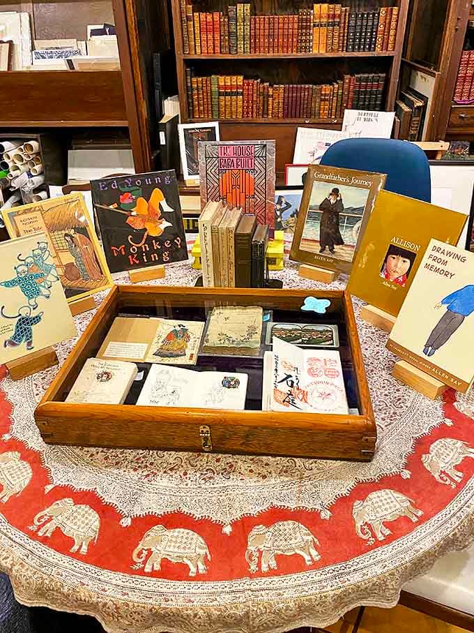 The rare book section houses literary treasures from centuries past, their leather bindings and gilt edges speaking to a time when books were works of art.