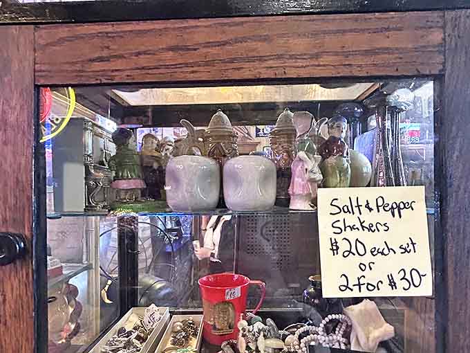 Salt and pepper shakers in every imaginable design prove that even condiment containers once had personality and charm.