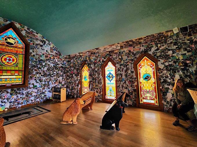 A cathedral of memories where every note tells a story. The blue ceiling above feels like heaven itself watching over thousands of tributes.