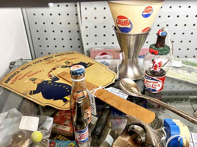 Vintage Pepsi-Cola memorabilia fizzes with mid-century charm, recalling days when soda fountains were social hubs.