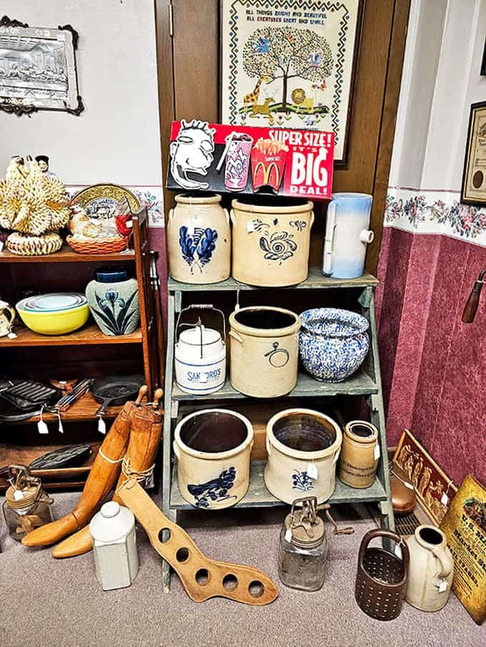 Stoneware crocks and vintage kitchen tools that remind us cooking was once an art requiring strength, skill, and these beautifully crafted implements.