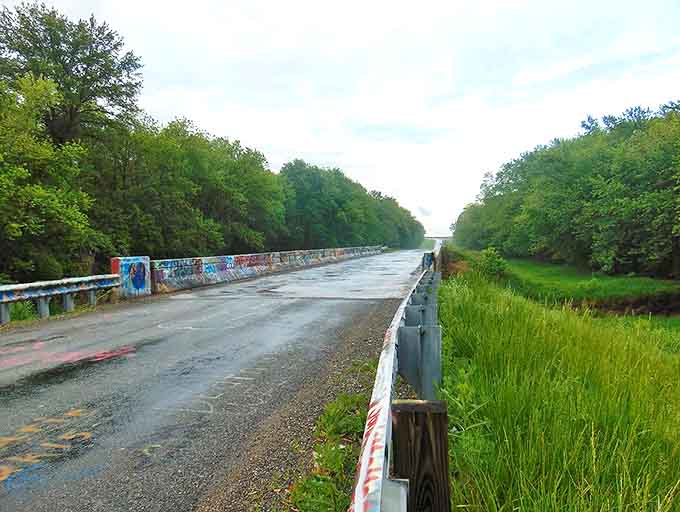 Spring brings lush surroundings to the infamous bridge, though the vibrant graffiti still manages to steal the show.