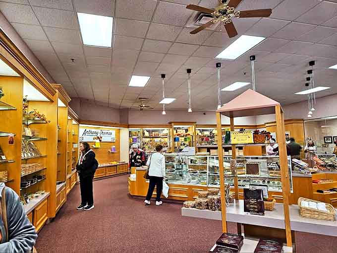 Chocolate shopping becomes serious business as visitors contemplate their sweet selections &ndash; decisions, decisions in this temple of temptation.