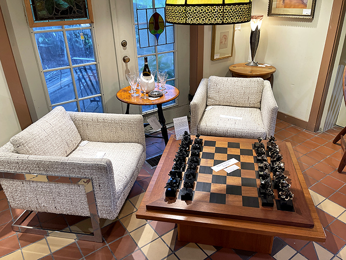 Chess anyone? This cozy sitting area invites visitors to pause their treasure hunting for a strategic game surrounded by history.