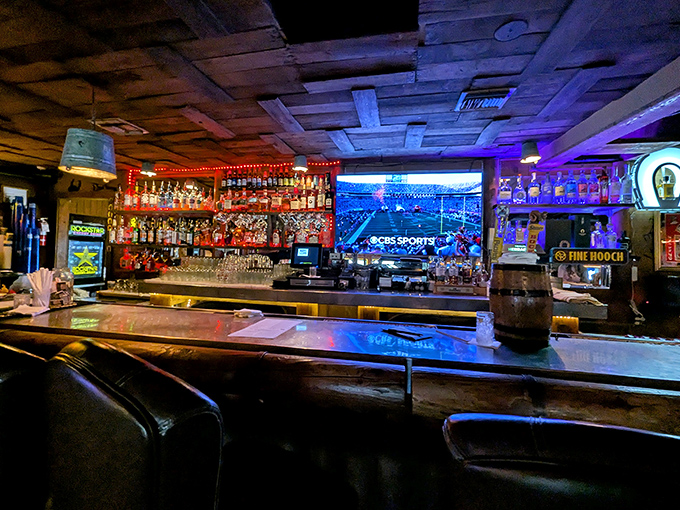 The bar glows with amber promise, where cowboys of old would feel right at home &ndash; if they understood what a TV was.