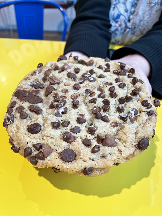 Not content with donut domination, this chocolate chip behemoth could double as a small frisbee &ndash; with tastier results.