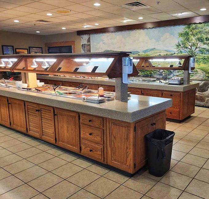 The buffet line gleams with promise &ndash; each warming tray holding treasures more valuable than gold to a hungry traveler.