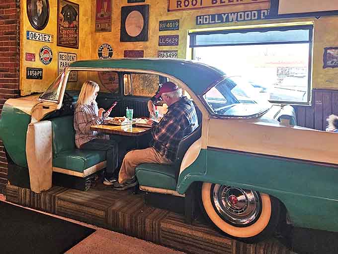 Where else can you dine in the backseat of a vintage car? It's like a drive-in movie where you're the star and wings are the supporting cast.