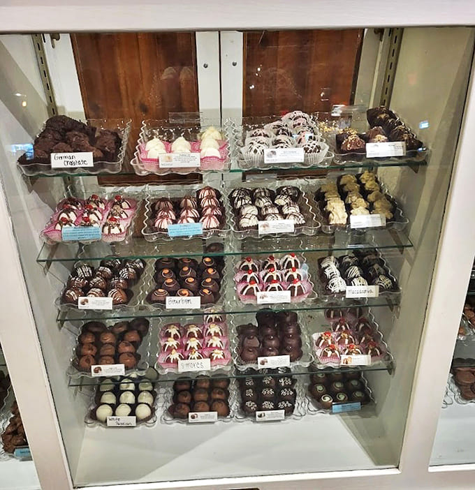 The chocolate display case &ndash; where willpower comes to die and happiness begins, one truffle at a time.