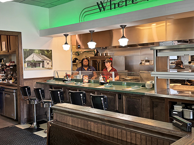 The counter seating &ndash; where solo diners become temporary family and breakfast magic happens before your eyes.