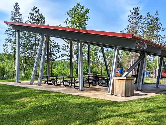 Picnics taste better with a view &ndash; this modern shelter offers front-row seats to nature's most impressive color display.