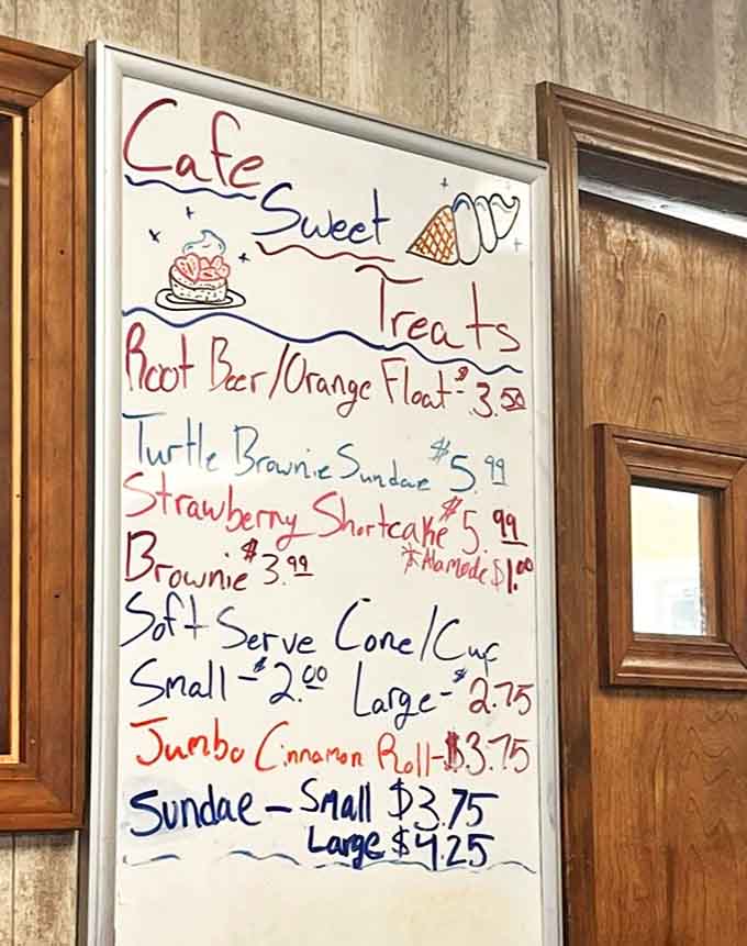 This handwritten dessert board reads like a diner greatest-hits album, nostalgic, joyful, and dangerously tempting.