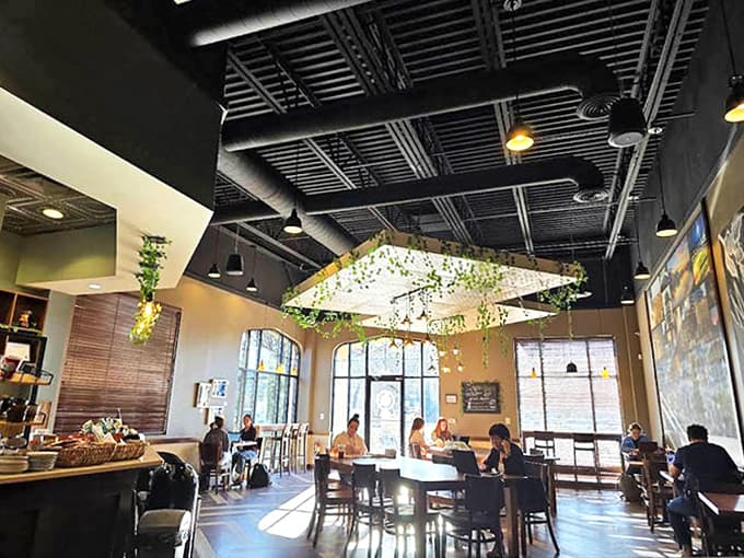 Sunlight streams through large windows, illuminating a space where students, professionals, and neighbors all find their perfect corner.