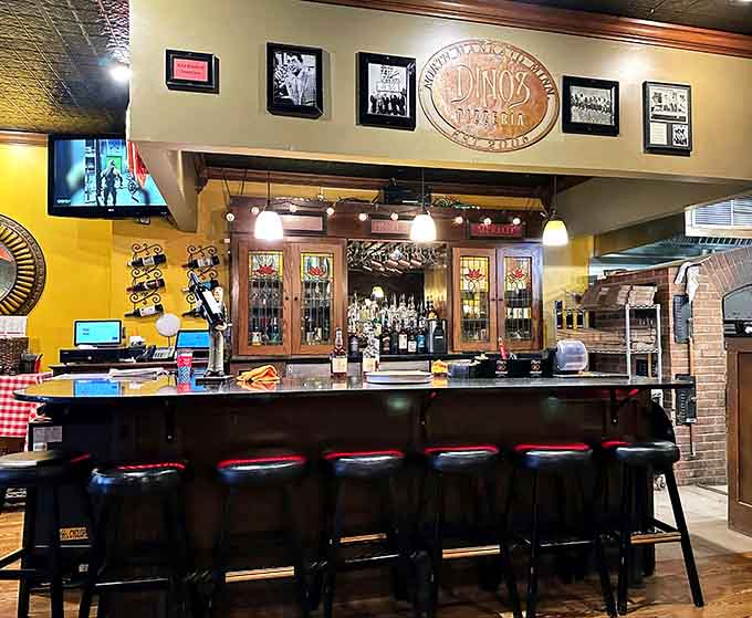 The bar area where wine, beer, and cocktails flow as freely as the pizza compliments.