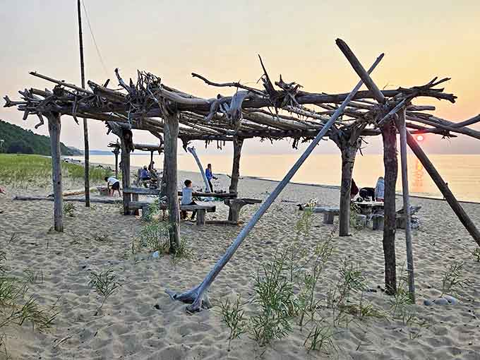 Beachfront architecture, nature-style: Driftwood shelters create the perfect sunset viewing platform for making memories that last longer than any souvenir.