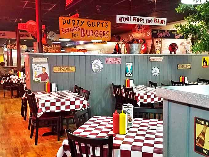 The dining room balances nostalgia and comfort, creating a space where everyone feels like a regular from day one.